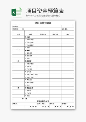 资金预算表表格模板-免费资金预算表excel表格下载-千库网