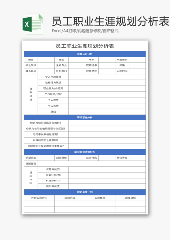 职业规划表格模板-免费职业规划excel表格下载-千库网