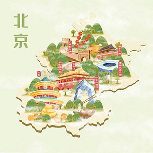 北京旅游地标美食地图建筑地图插画图片-千库网